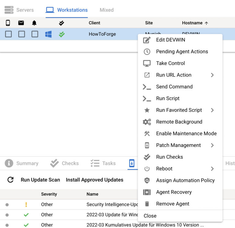 Tactical RMM Server Installation zur Verwaltung von Windows Clients ...